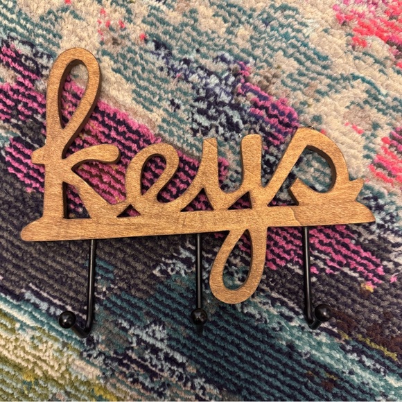 Wall Decor | Cursive Keys Rustic Wooden Key Holder With 3 Hooks | Poshmark